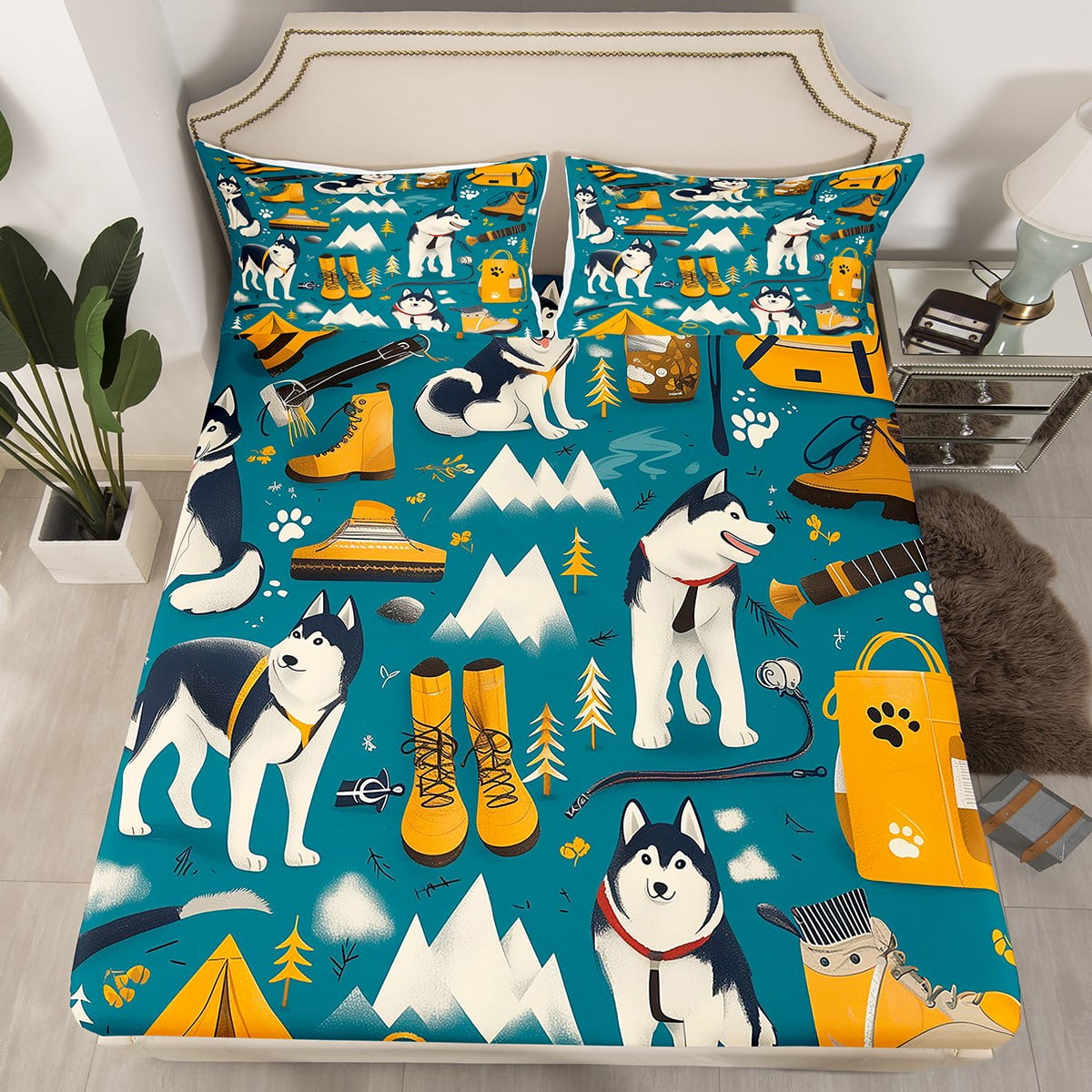 Camper Bed Sheets Happy Camping Queen Fitted Sheet Sled Dogs Rustic ...