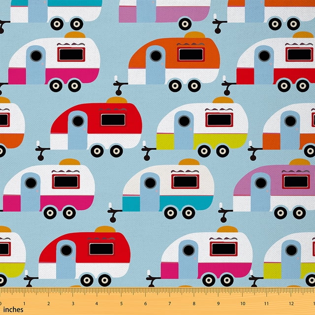 Kids Camper Car Upholstery Fabric,Happy Camping Fabric By The Yard ...