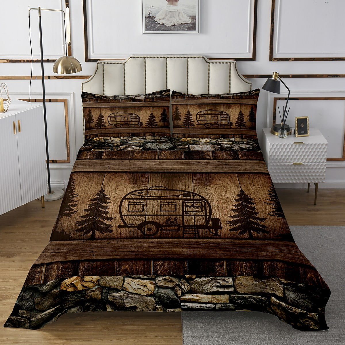 Camper King Bedspread Set Vintage Farmhouse Quilt Set, Happy Camping ...