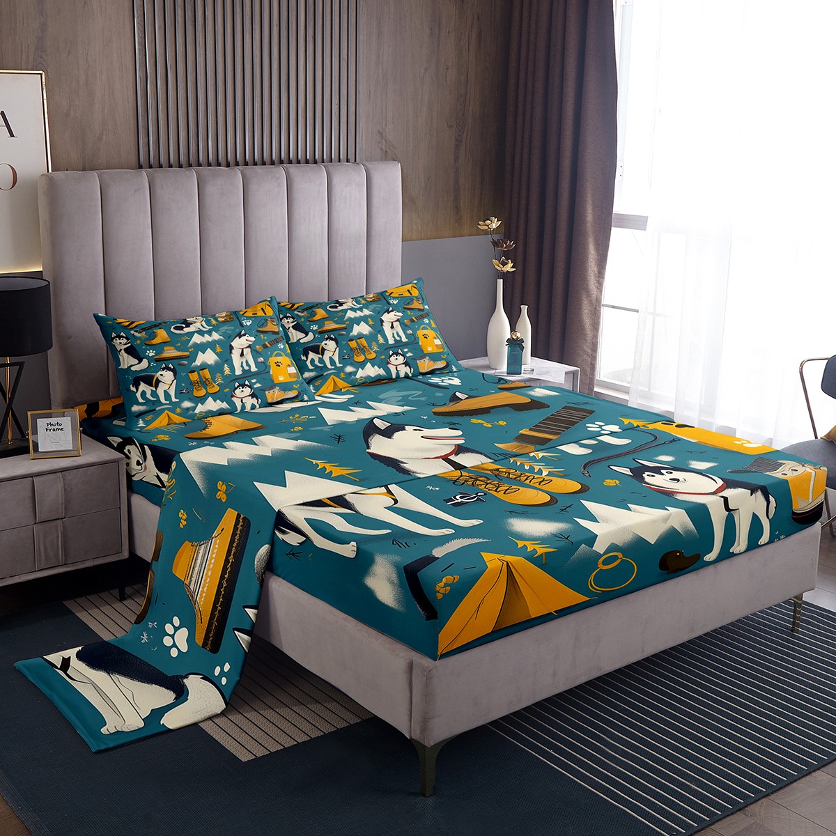 Camper Sheet Set Happy Camping Twin Bed Sheets Sled Dogs Rustic ...