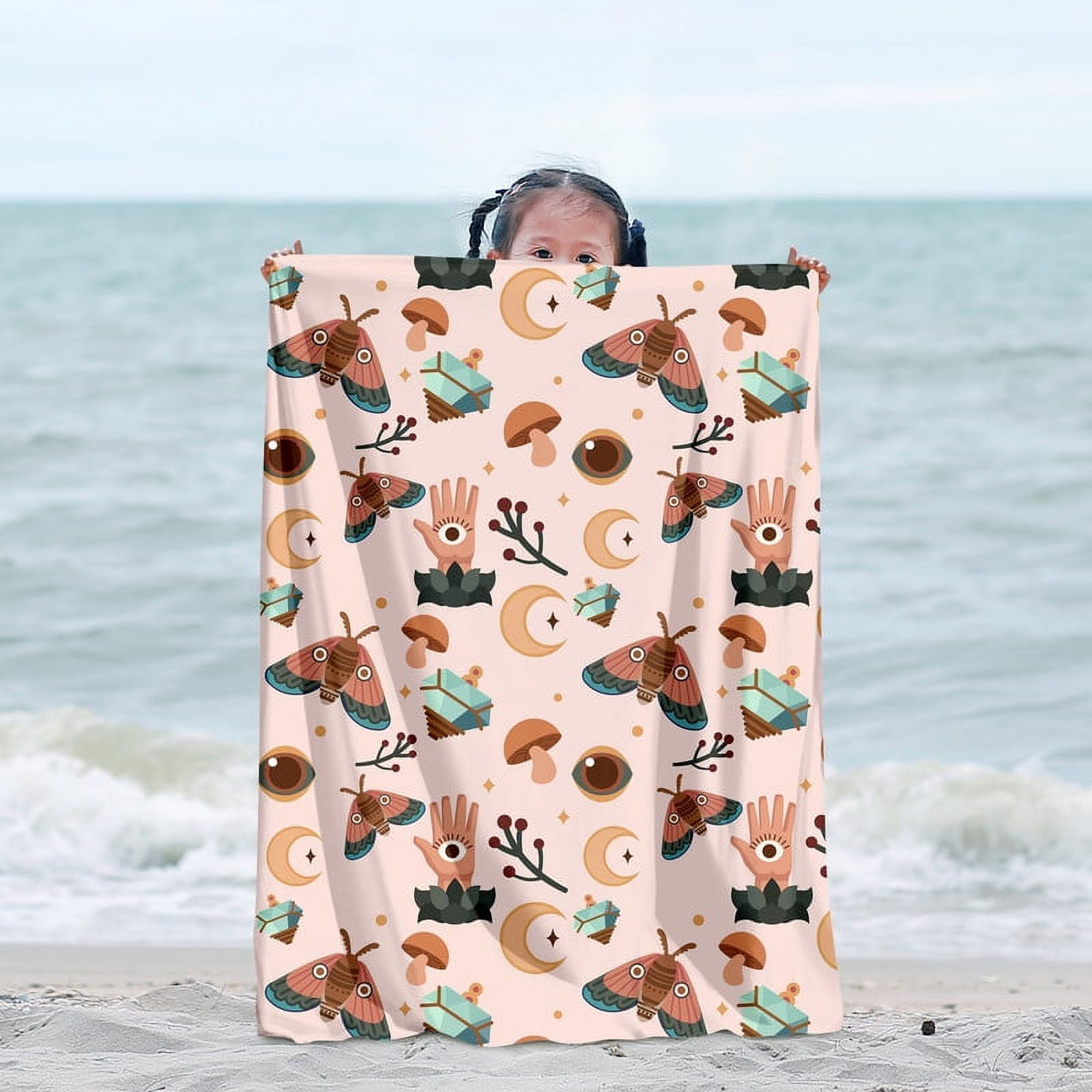 Kids Camping Blanket Baby Beach Blanket with Moth Weird pattern Pattern ...