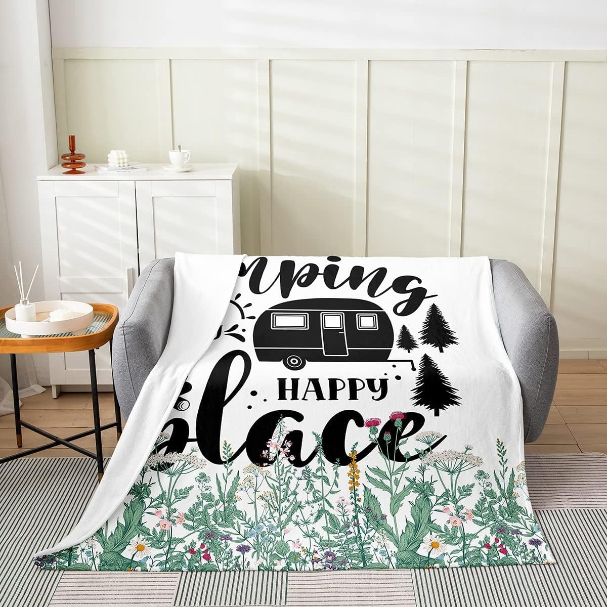 Kids Camping Fleece Throw Blanket Rustic Camper Fuzzy Blanket for Bed ...