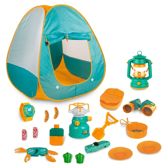 Kids Camping Set, 19 Pcs Kids Play Tent with Stove and Oil Lamp ...