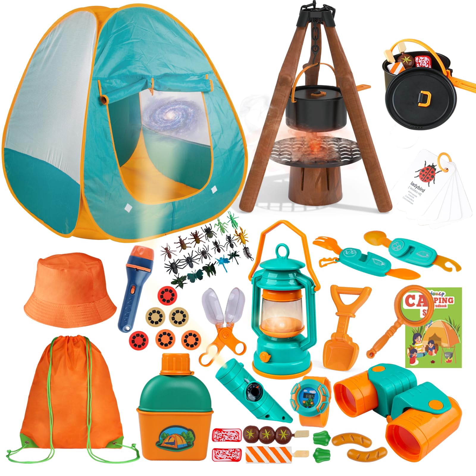 Kids Camping Set 50pcs with Tent & Space Projector Flashlight- Outdoor ...