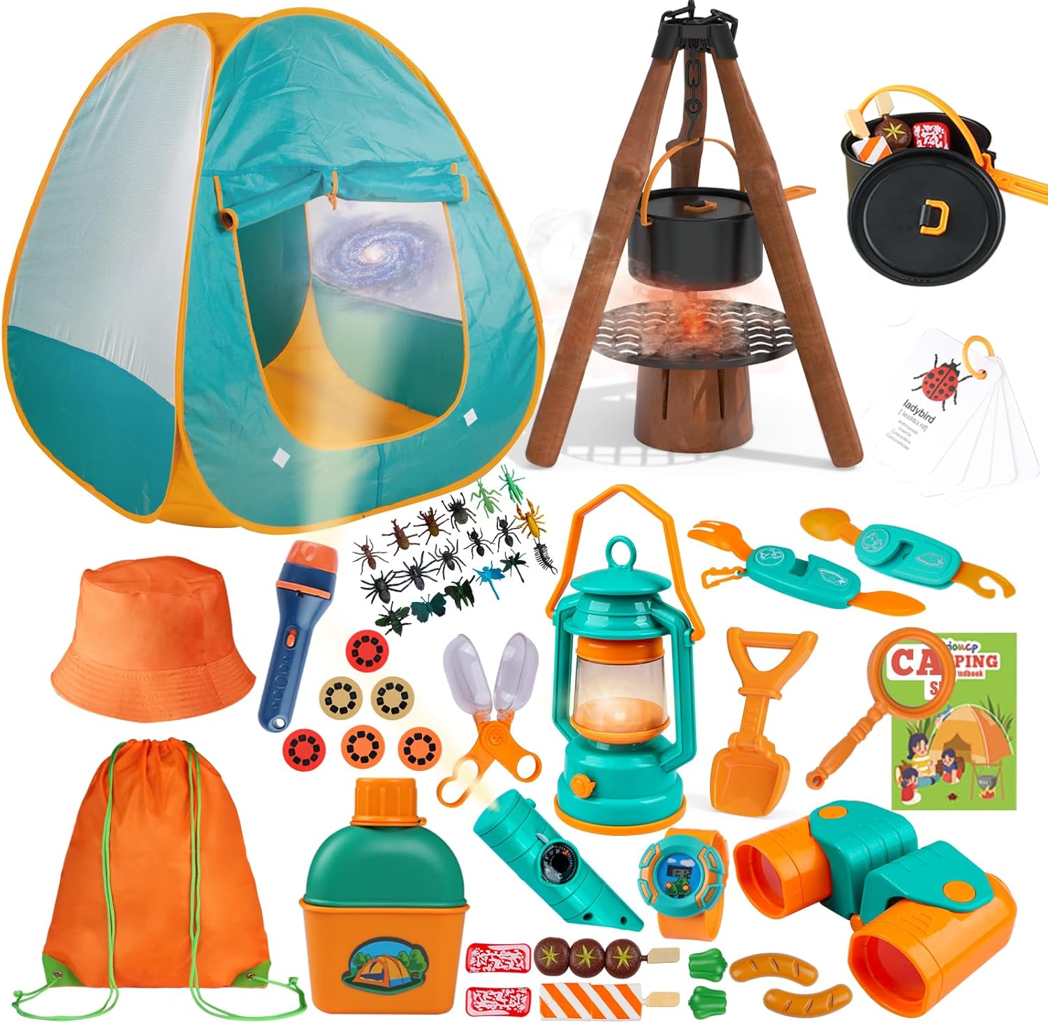 Kids Camping Set 50pcs with Tent & Space Projector Flashlight- Outdoor ...