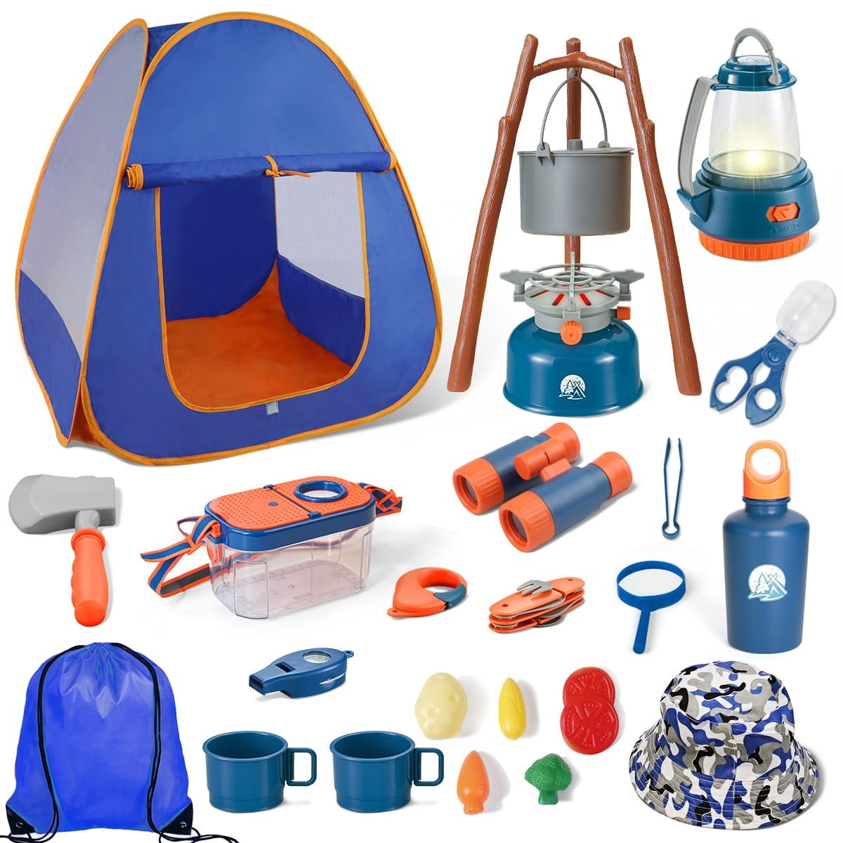 Kids Camping Set with Tent - Camping Gear Toy with Pretend Play Outdoor ...