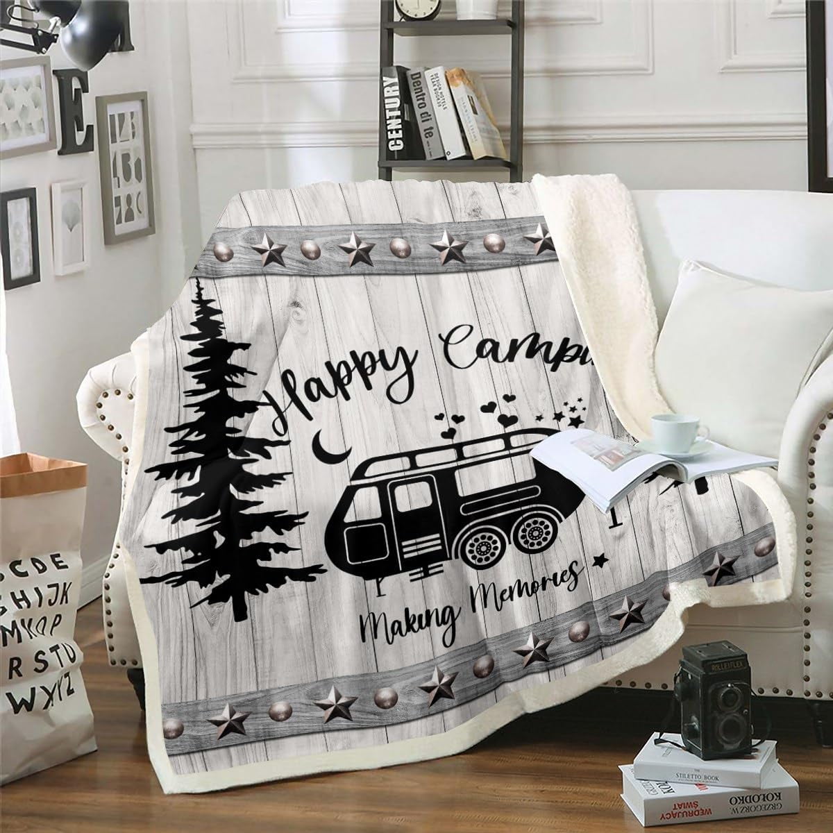Kids Camping Themed Blanket Farmhouse Style Throw Blanket for Boys ...