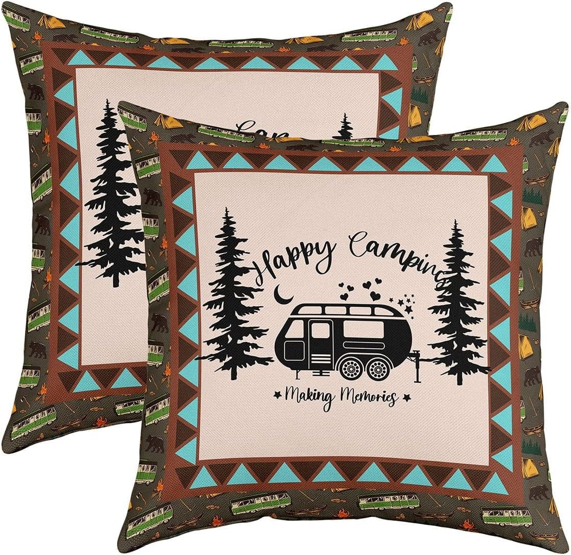 Kids Camping Throw Pillow Covers, Camper Pillow Covers for Sofa, Rustic ...