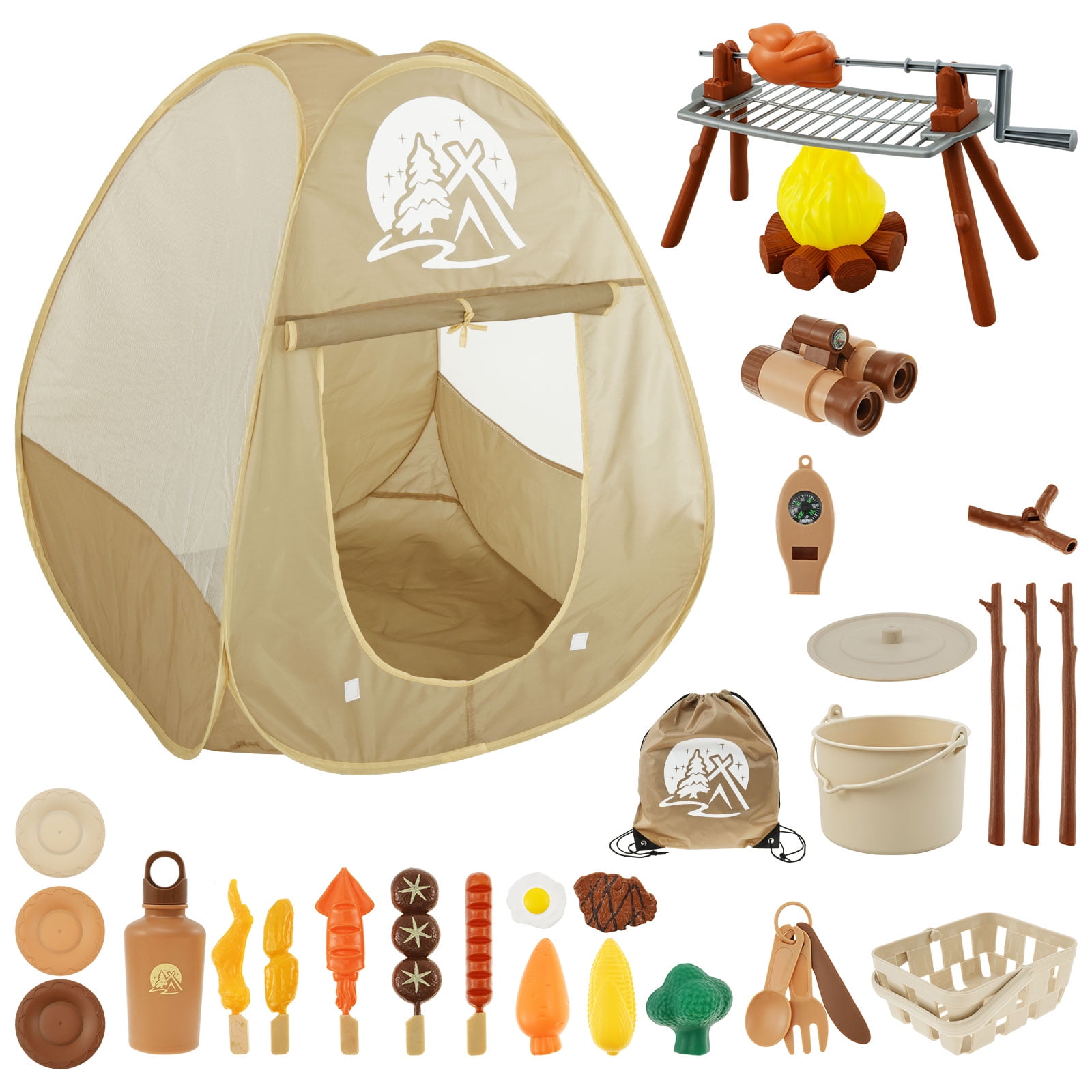 Kids Camping Toy Set with Tent Pop Up Children Play Tent Kit Portable ...