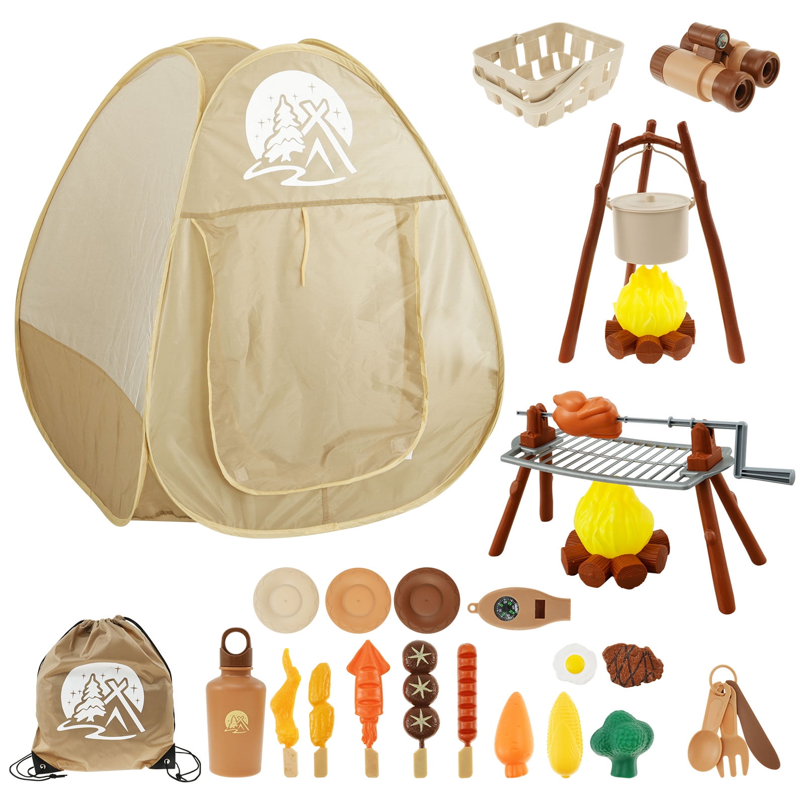 Kids Camping Toy Set with Tent Pop Up Children Play Tent Kit Portable ...