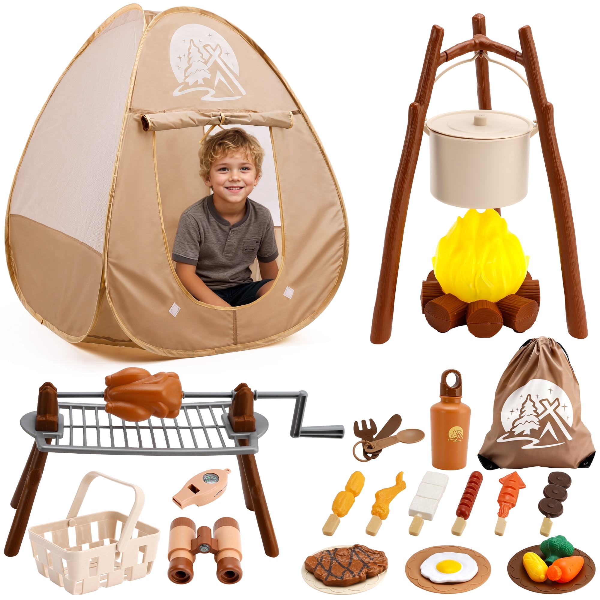 Kids Camping Toys Set with Play Tent Campfire Toys,Toy BBQ Grill Set ...
