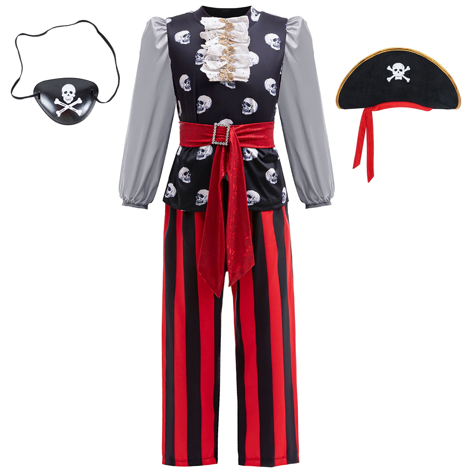 Kids Captain Pirate Costume Set with Accessories Halloween Buccaneer ...