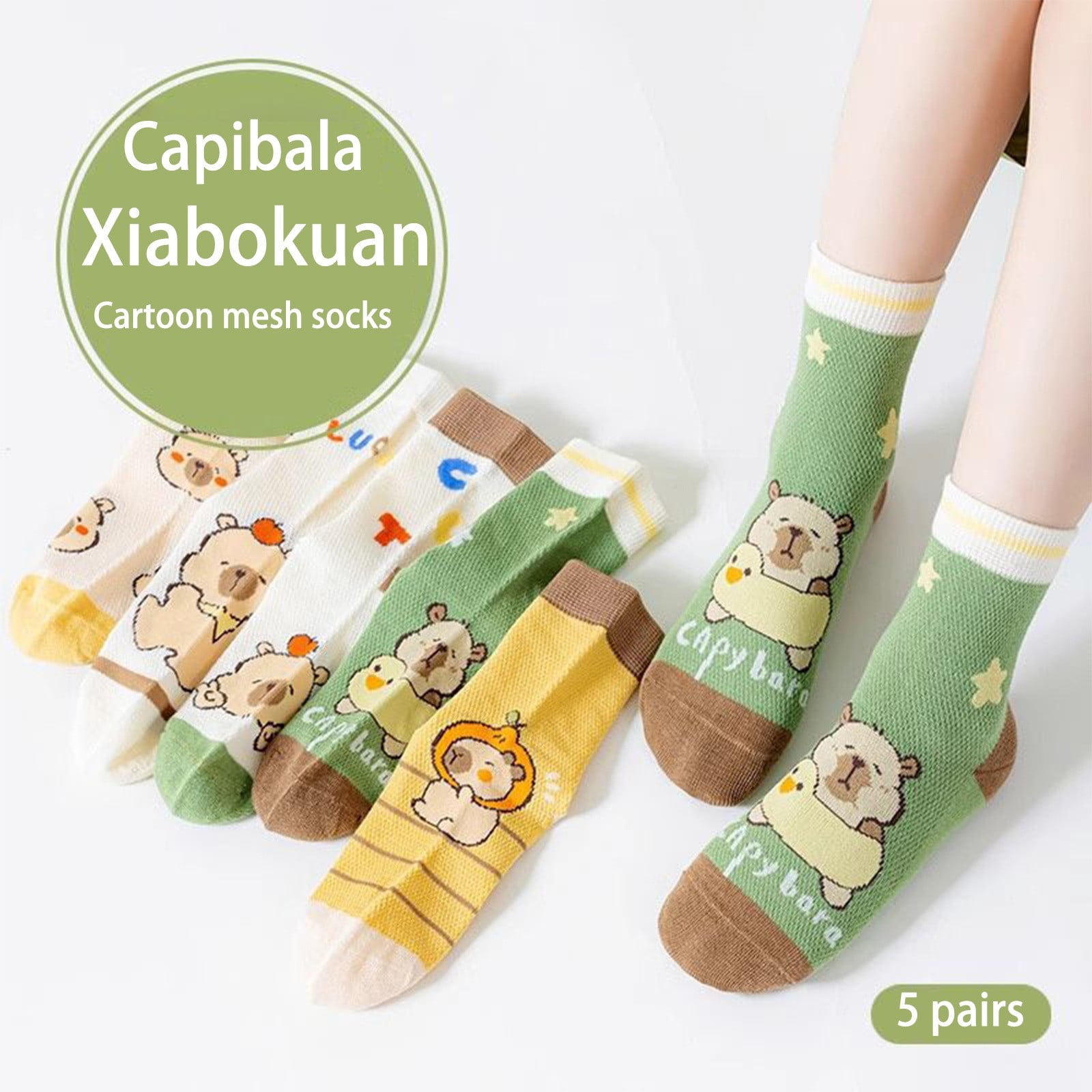 Kids' Capybara Cartoon Mesh Crew Socks - 5-Pack Breathable Summer Socks ...