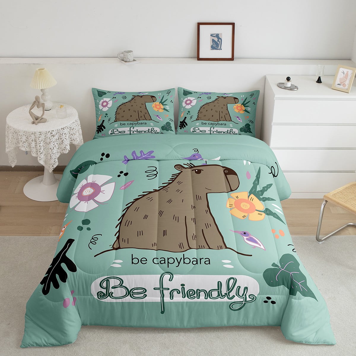 Kids Capybara Comforter Set Full Size, Funny Rodent Animal Bedding ...