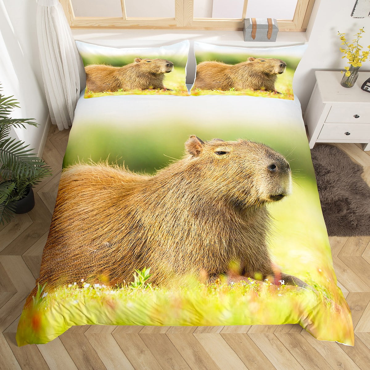 Capybara Duvet Cover Brown Rodent Animal Bedding Set Funny Capybara ...