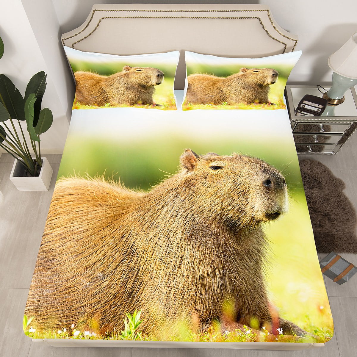 Kids Capybara Fitted Sheet Brown Rodent Animal Sheets for Girls Boys ...