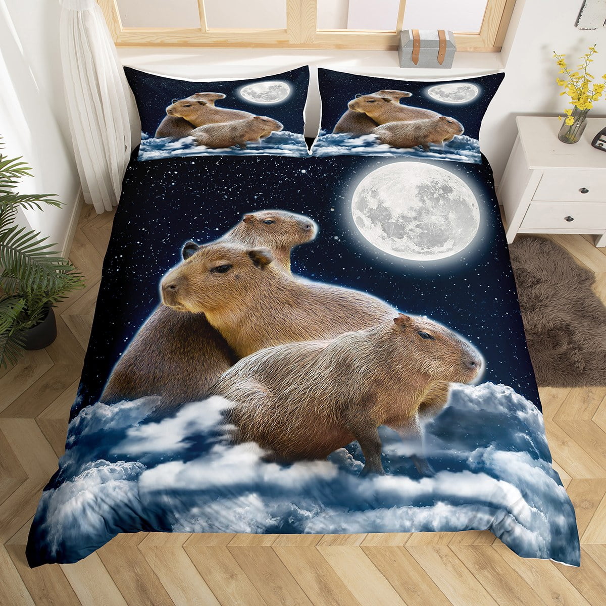Kids Capybaras Duvet Cover King Cartoon 3D Animal Bedding Set Funny ...