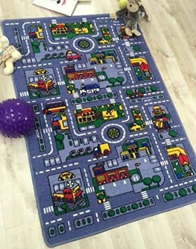 Kids Activity Carpet Playmat, Non-Slip Rubber Back, City Map Design for ...