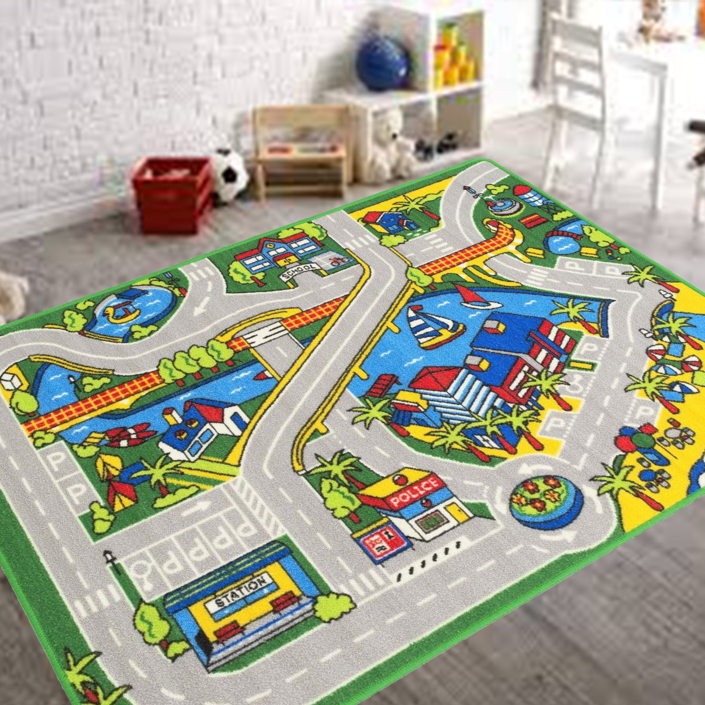 Kids Car Road Rugs Harbor Map Play mat for Classroom/Baby Room Non-Slip ...
