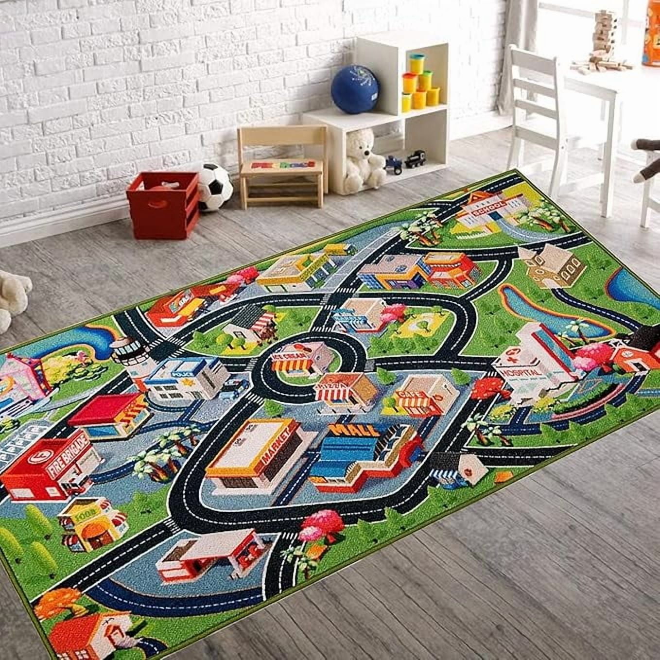 Kids Car Rug Play Mat for Kids,31"X59" Rug,Car with Roads Bedroom, Kid ...