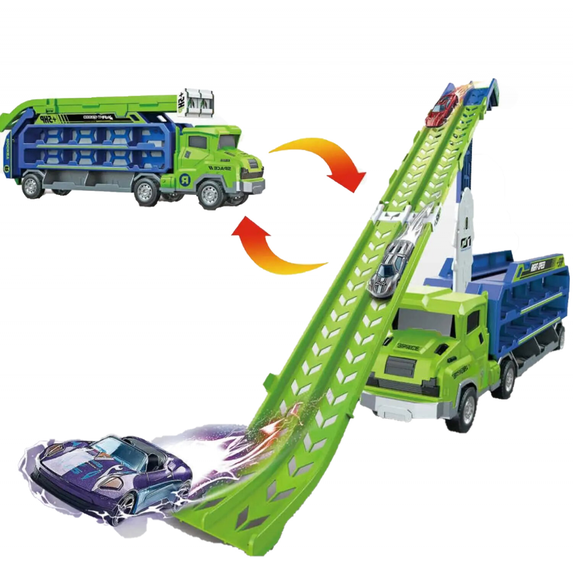 Kids Car Track Toys Carrier Transporter Truck Playset with 6 Alloy Race ...