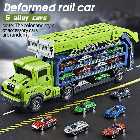Kids Car Track Toys Carrier Transporter Truck Playset with 6 Alloy Race ...