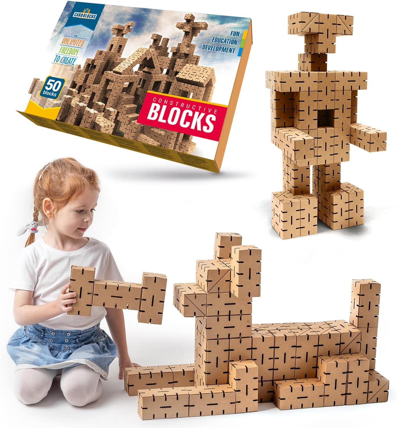 Kids Cardboard Building Blocks - Stackable, Connectable & Reusable Eco-Friendly Blocks for Kids ...