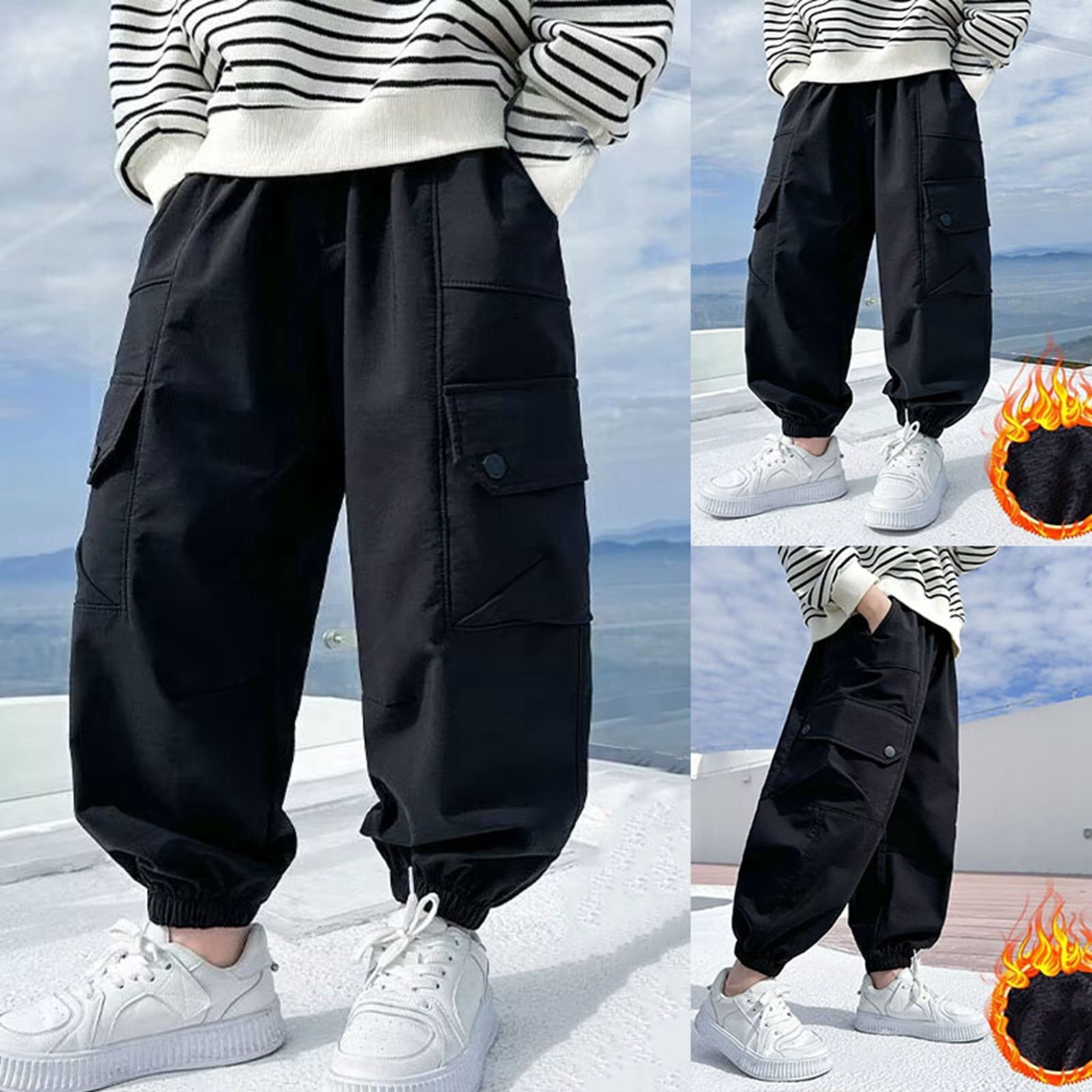 Kids Cargo Pants Boys Baggy Cargo Pants Elastic Waist with Pocket Loose ...