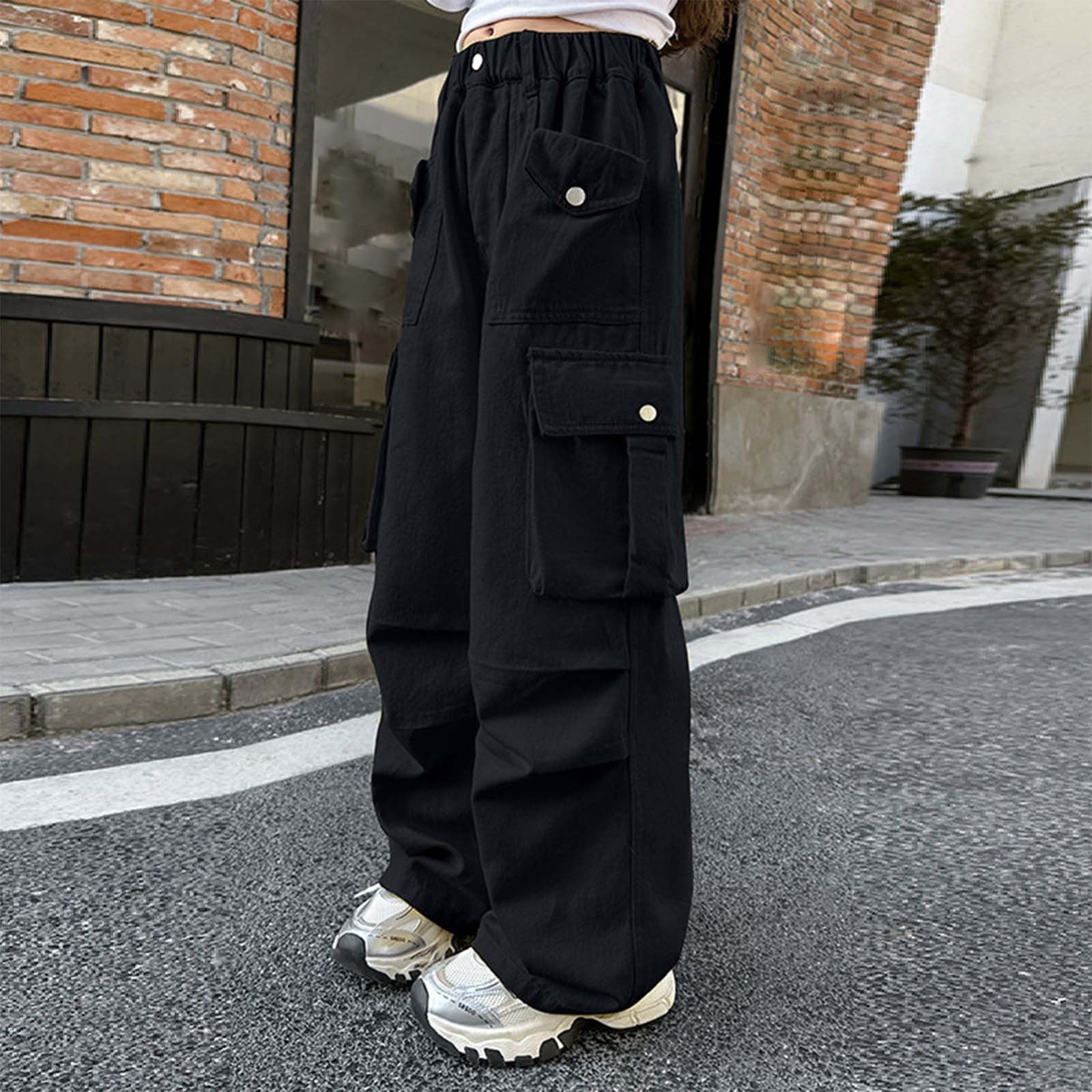 Kids Cargo Pants Classic Fit Baggy Pants Kids Wide Leg Black Cargo ...