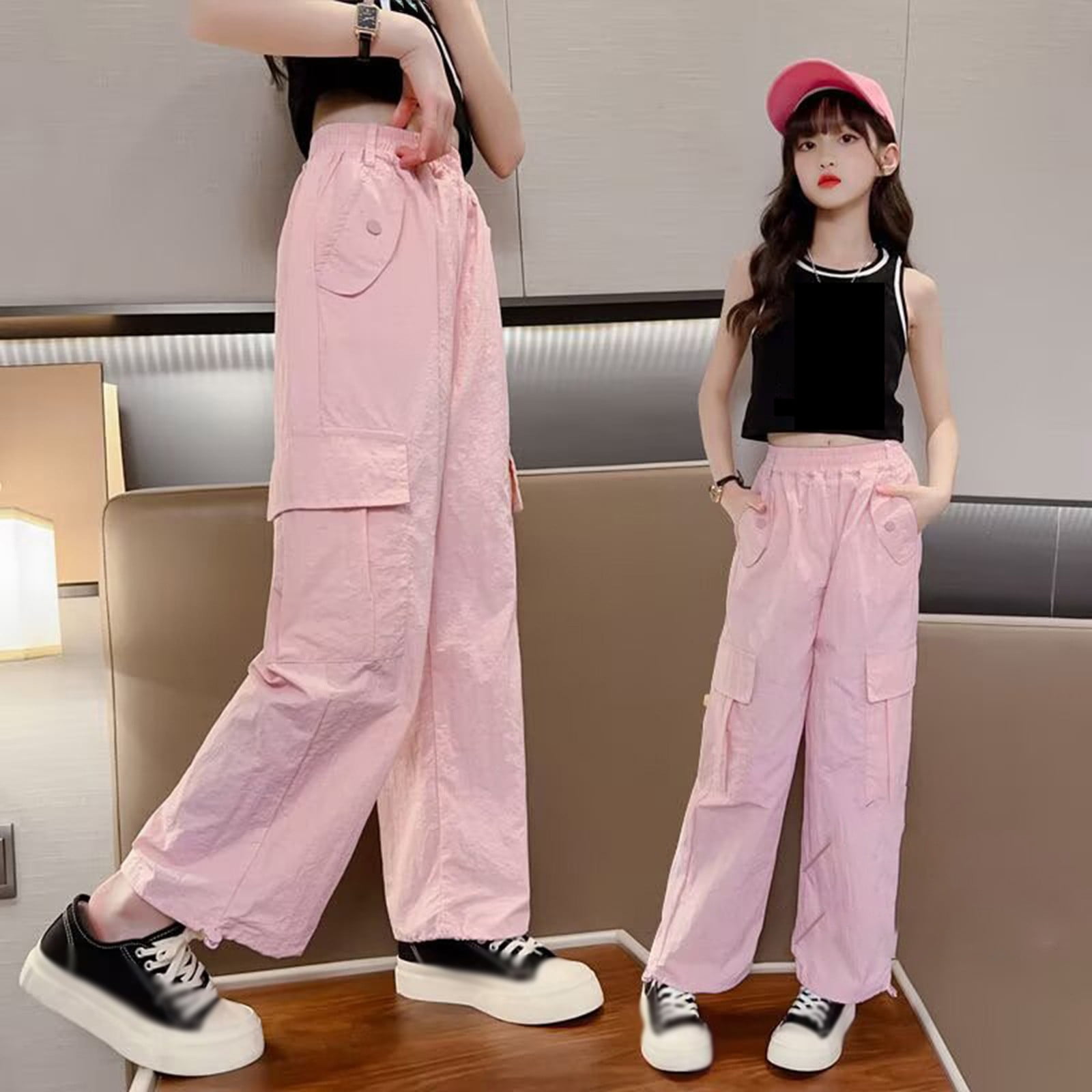 Kids Cargo Pants Fashion Jogger Pants for Girls Wide Leg Pink Cargo ...