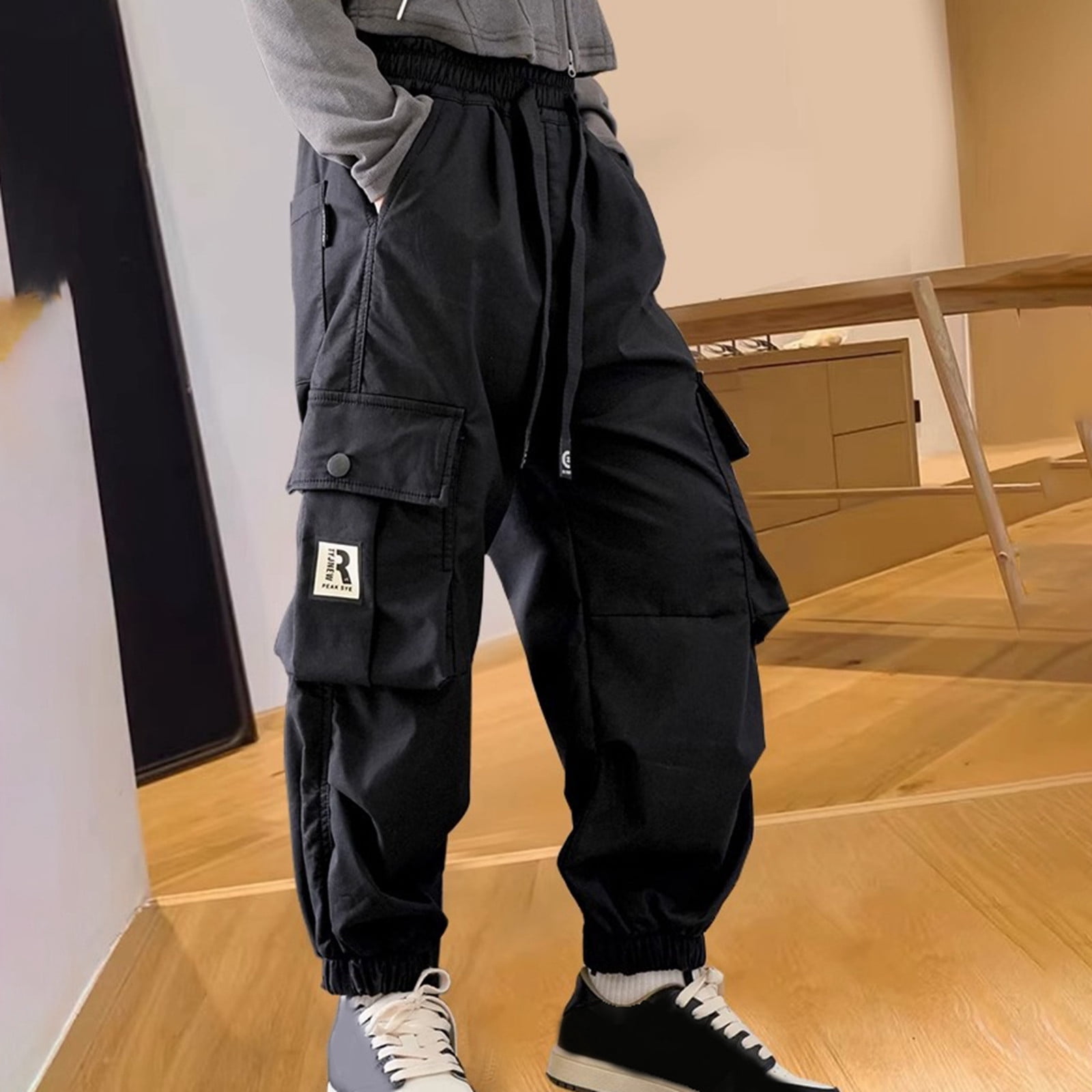 Kids Cargo Pants Girls Elastic Waist Drawstring Baggy Cargo Pants With ...