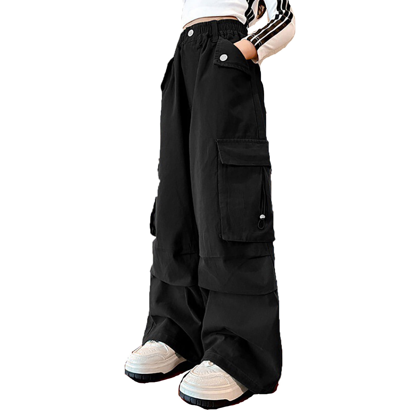 Kids Cargo Pants Loose Fit Cargo Jogger Pants Straight Leg Black Cargo ...