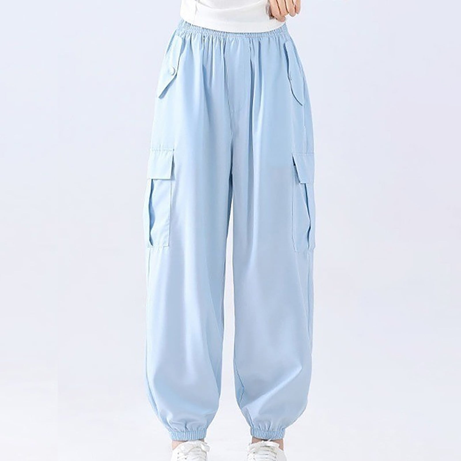 Kids Cargo Pants Loose Fit Cargo Joggers Wide Leg Blue Cargo Pants with ...
