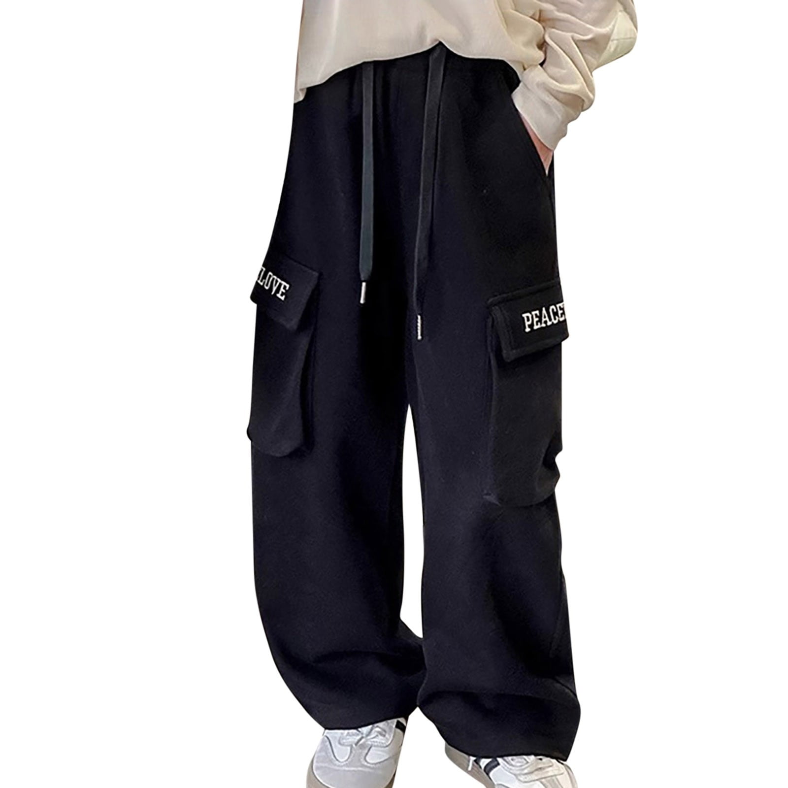 Kids Cargo Pants Loose Fit Baggy Pants Kids Elastic Waist Black Cargo ...