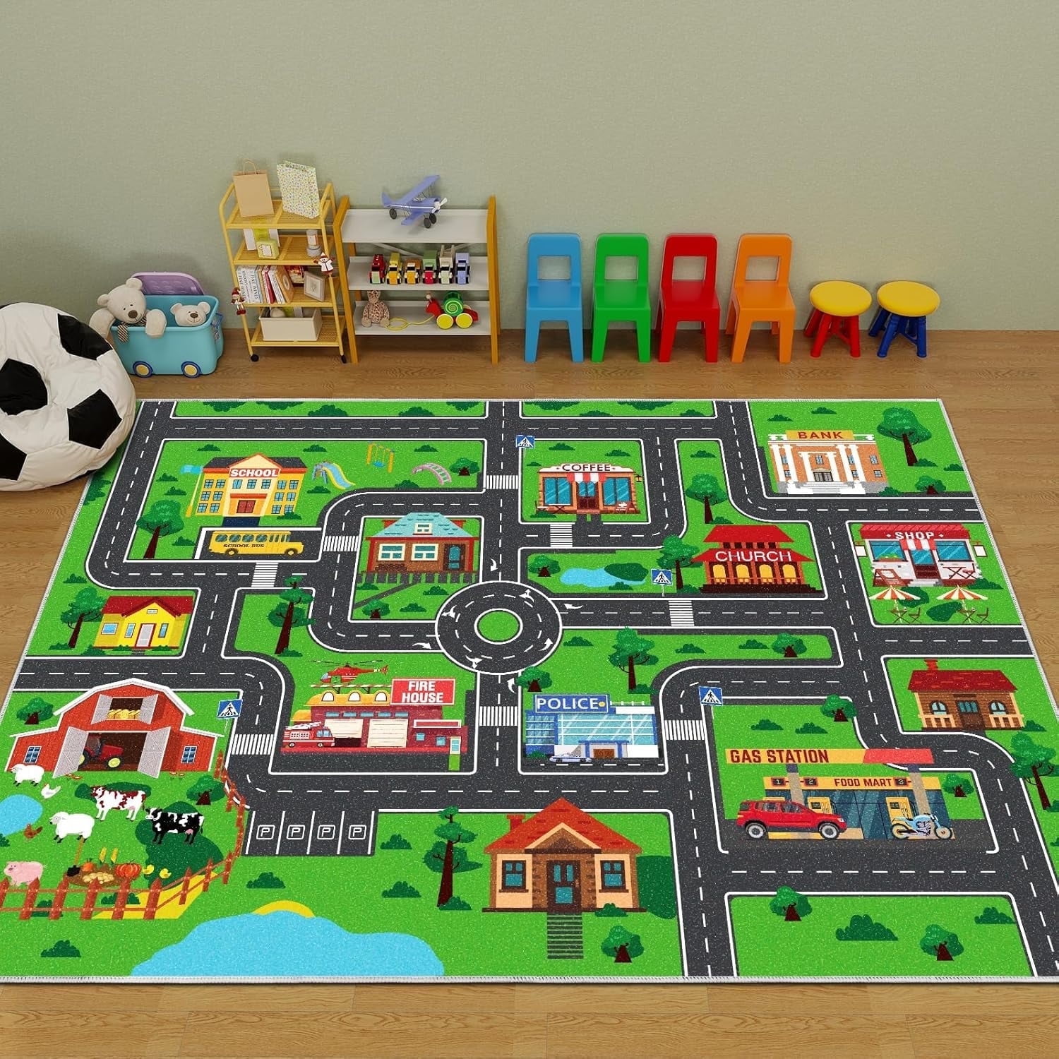 Kids Carpet Car Play Rug, City Life Traffic Road Kids Rug Playmat,Non ...
