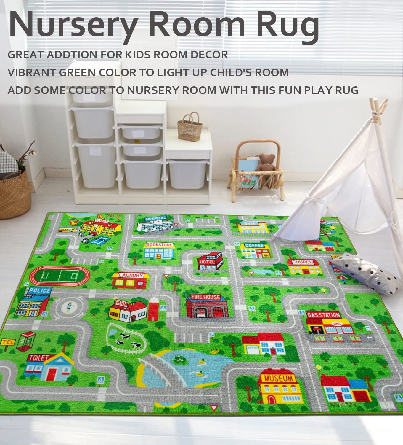 Kids Carpet Playmat Car Play Rug City Life Traffic Road Kids Rug 5' x 6 ...