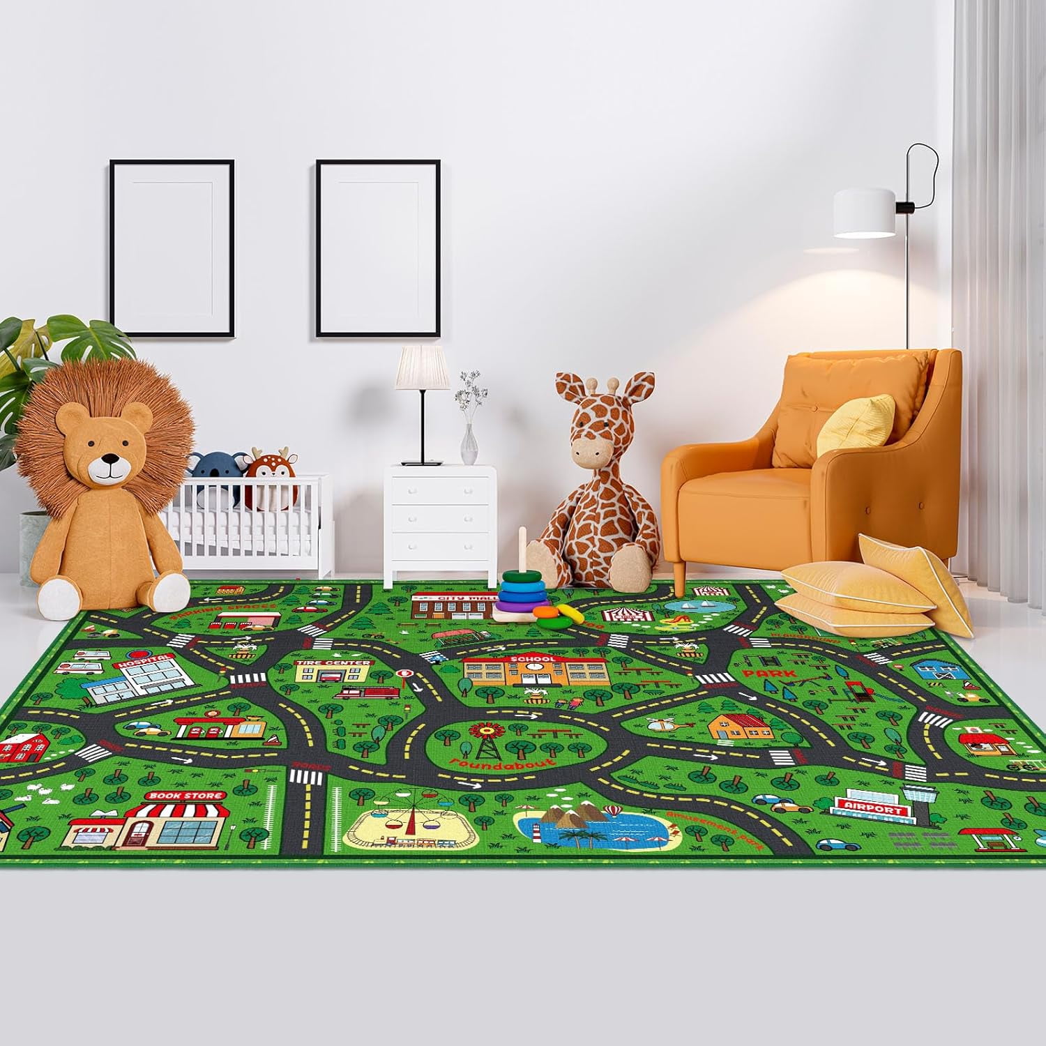 Kids Carpet Playmat Rug 5 x 7 ft Player Car Rug, City Life Traffic Road ...