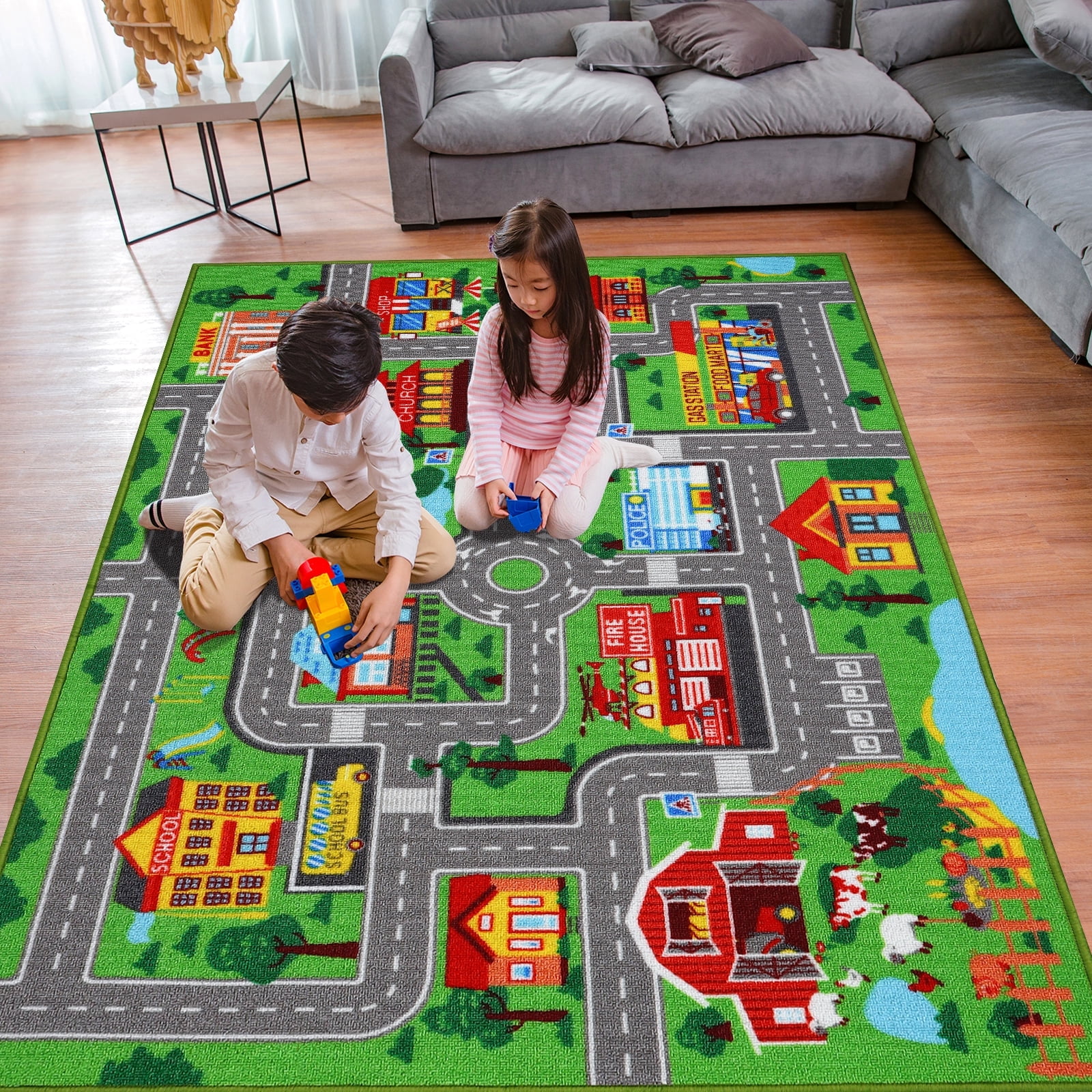 Kids Carpet Playmat Rug 59"x39.4", Car Rug for Kids Cars, Non-Slip Town ...