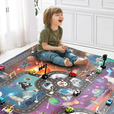 Kids Road Carpet Play Mat for Toy Cars, Portable Anti-Slip Large Play ...