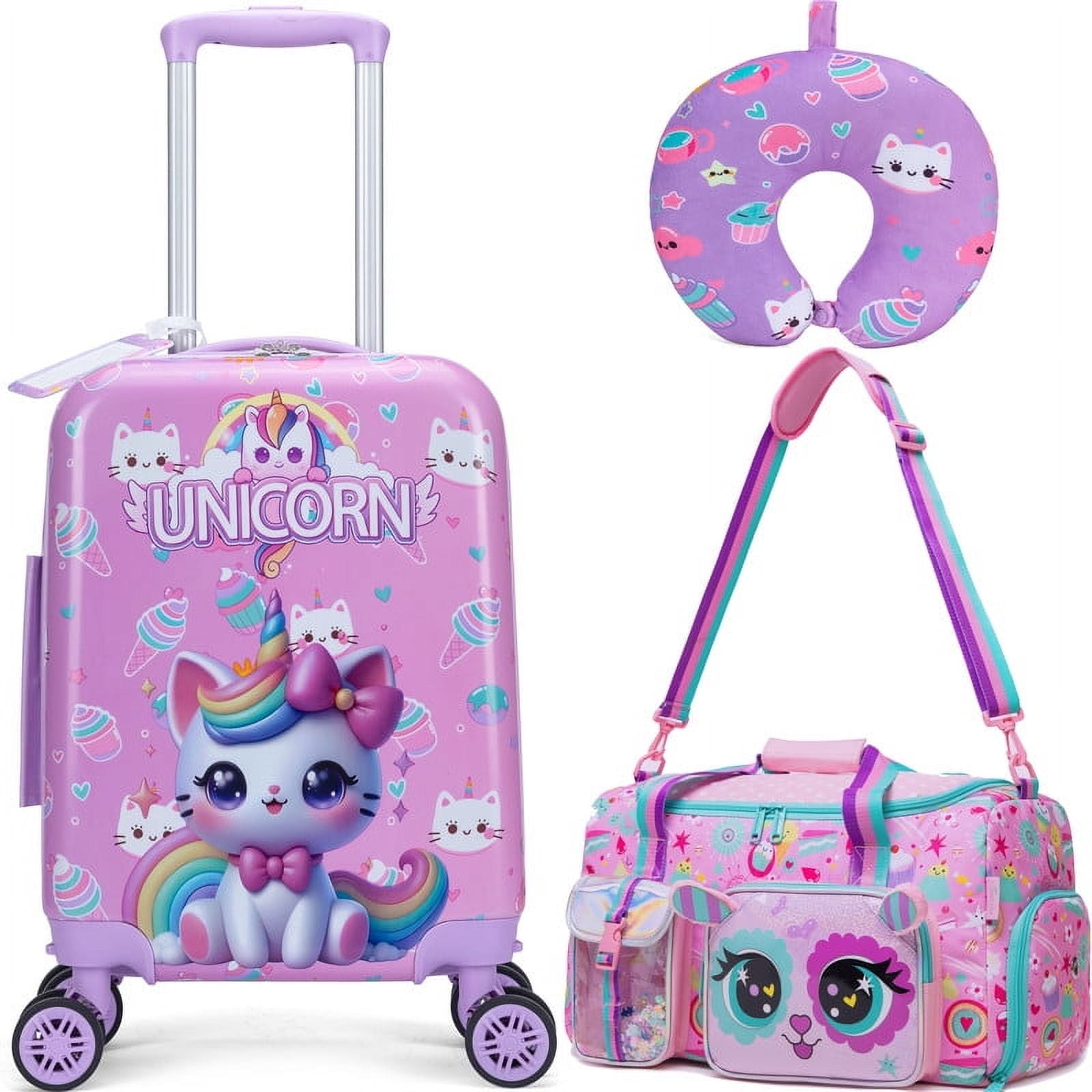 Kids Carry on Luggage Sets Pink Suitcases with Wheels Hardshell for ...