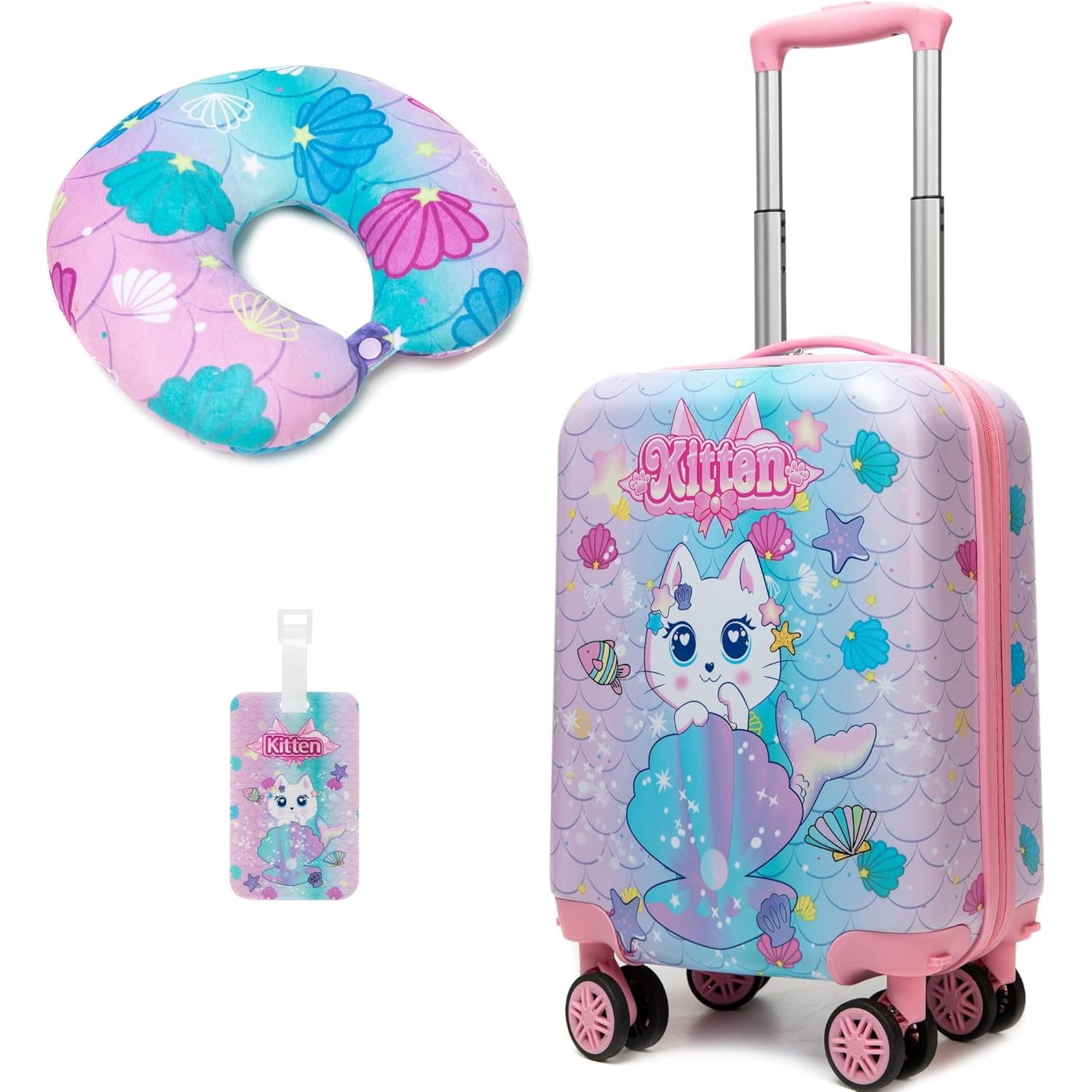Kids Carry on Luggage Sets with Neck Pillow Airplane Hardshell ...