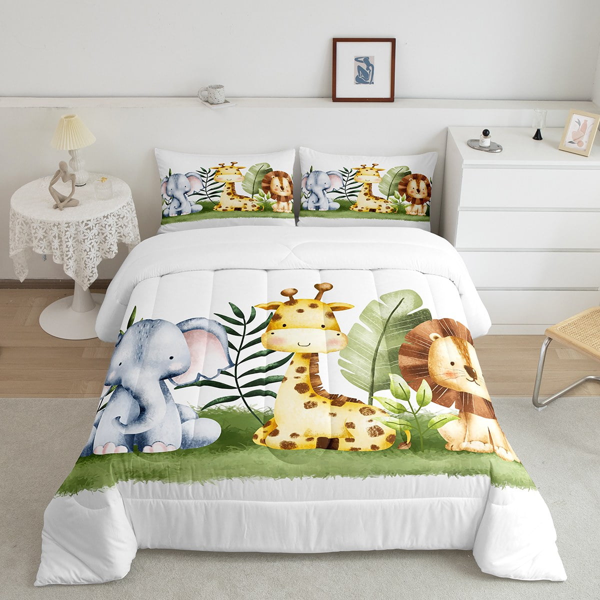 Kids Cartoon Animals Comforter Full Boys Girls Cute Giraffe Lion ...
