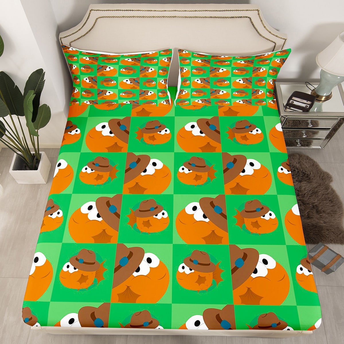 Kids Cartoon Bed Sheets Twin Size,Funny Brown Pufferfish Bedding Set ...