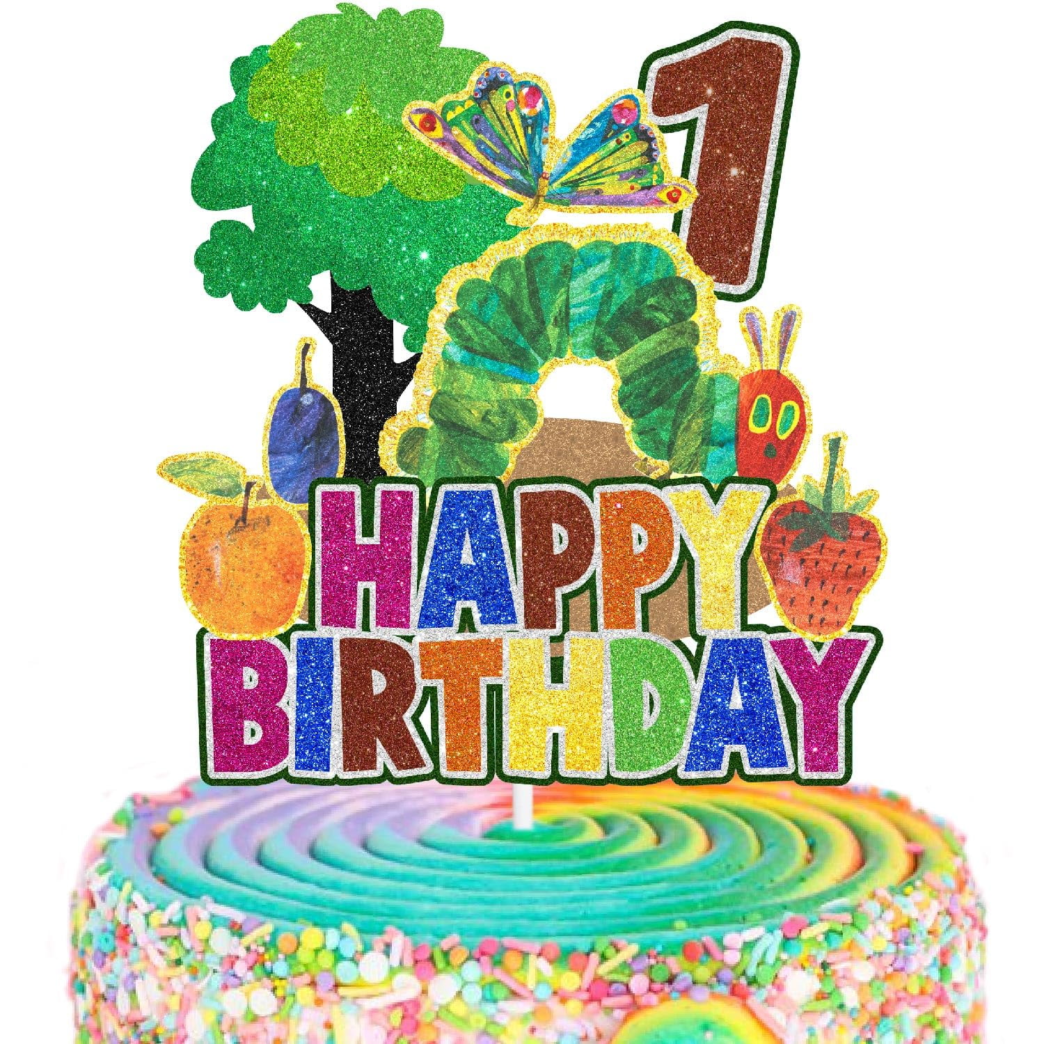 Kids' Cartoon Caterpillar 1st Happy Birthday RST1 Cake Topper - Hungry ...
