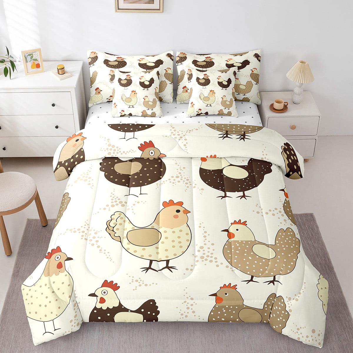 Kids Cartoon Chick 7 Piece Bedding Sets Chicken Comforter Bed in a Bag ...