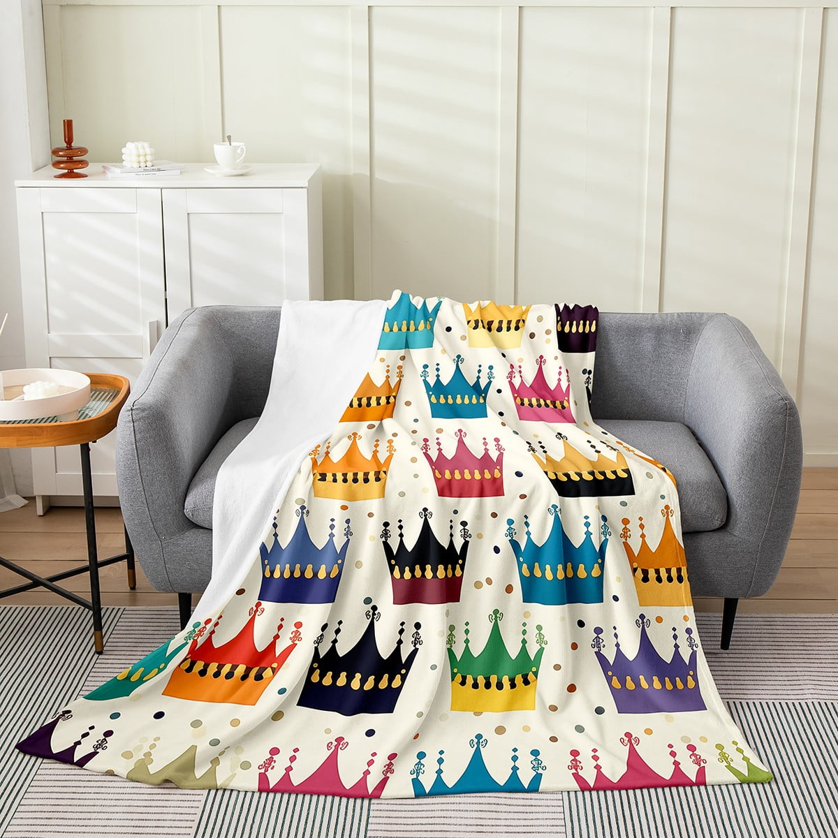 Kids Cartoon Crown Fuzzy Blanket,Colorful Royal Crown Fleece Blanket ...