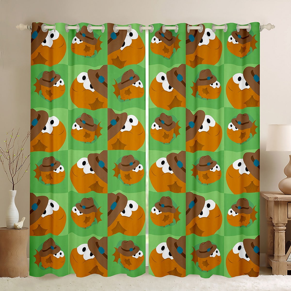 Kids Cartoon Curtains 52"x63" Set of 2 Panels,Funny Brown Pufferfish ...