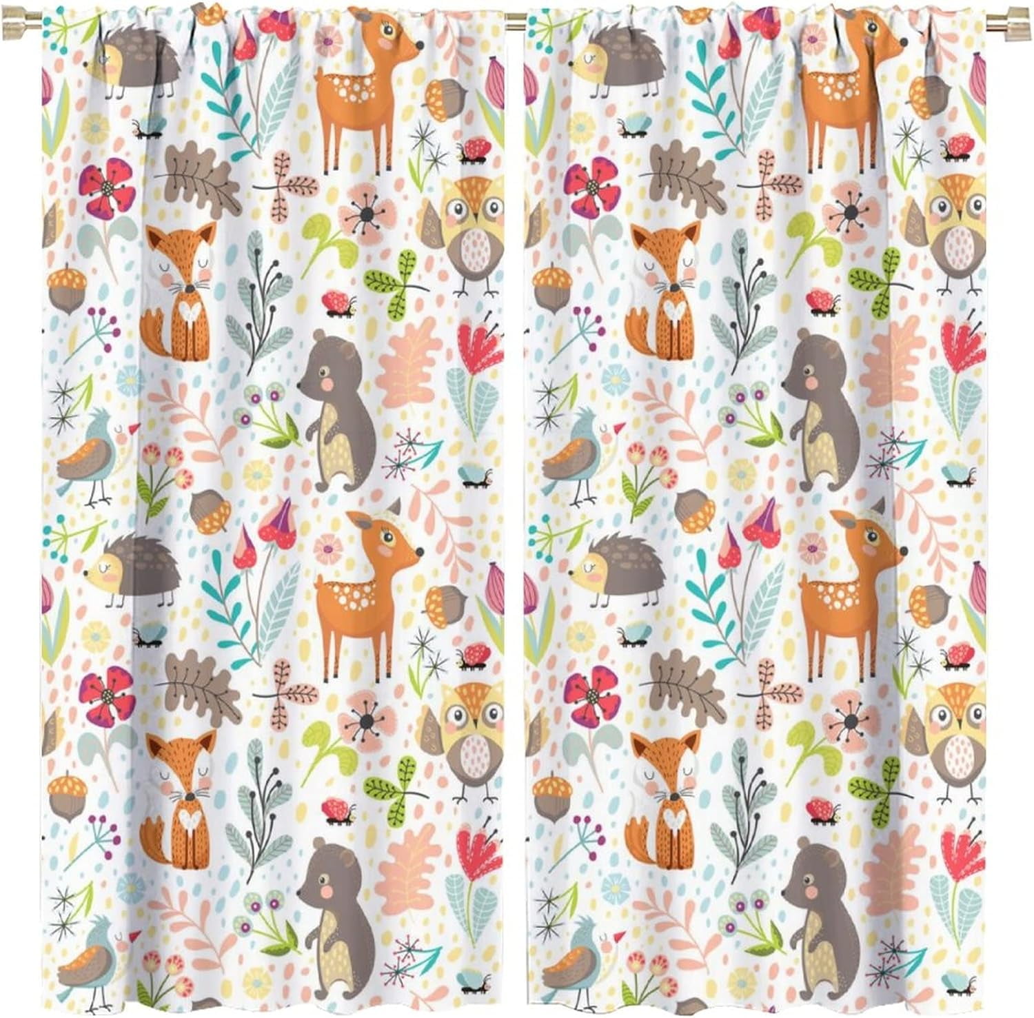 Kids Cartoon Curtains Colorful Cute Funny Forest Animals Fox Hedgehog ...
