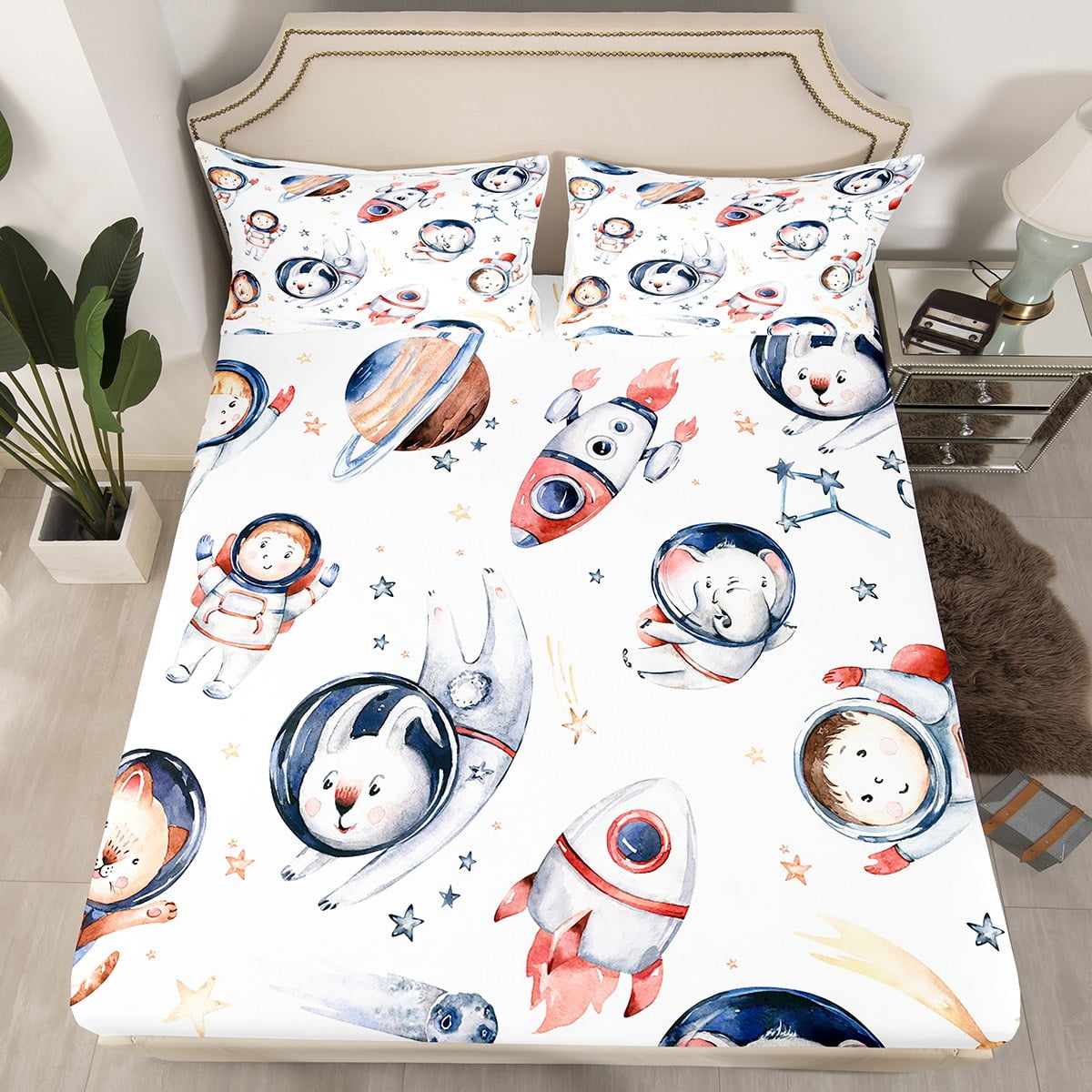 Cartoon Fitted Sheet Full Size Outer Space Bed Sheets Teens,Cute ...