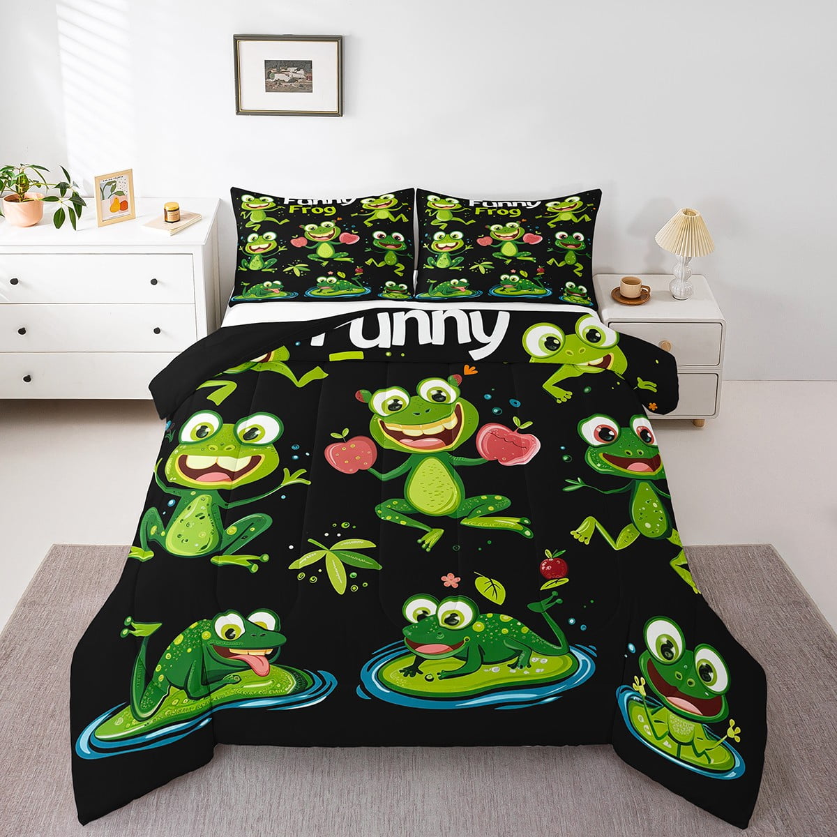 Kids Cartoon Frog Twin Comforter Set For Boys Girls,Tropical Animal ...